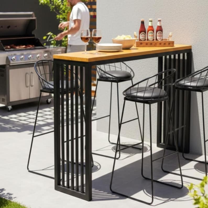 Rustic Narrow Bar Table – Wood Top, Black Steel Frame, Customizable - Etsy