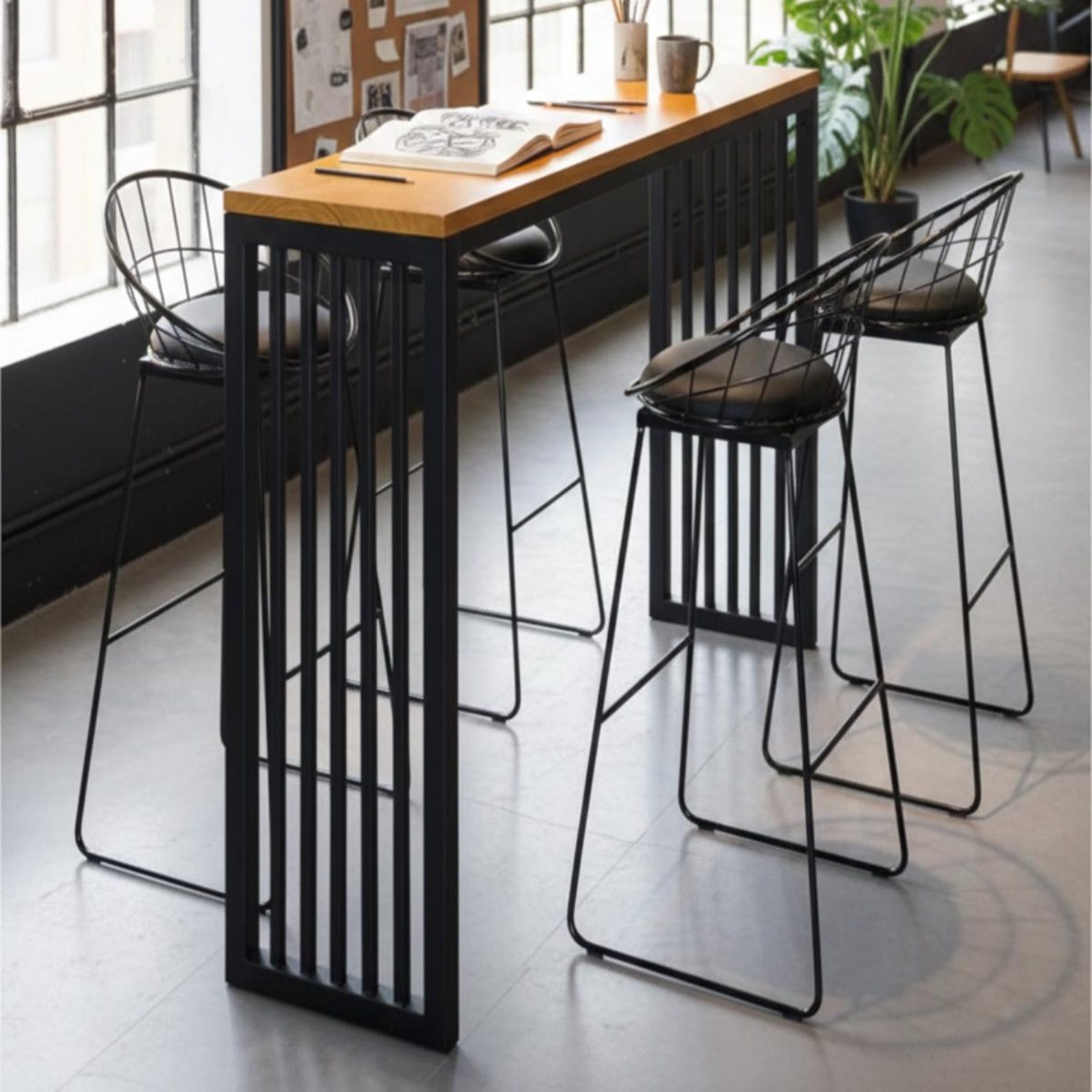 Rustic Narrow Bar Table – Wood Top, Black Steel Frame, Customizable - Etsy