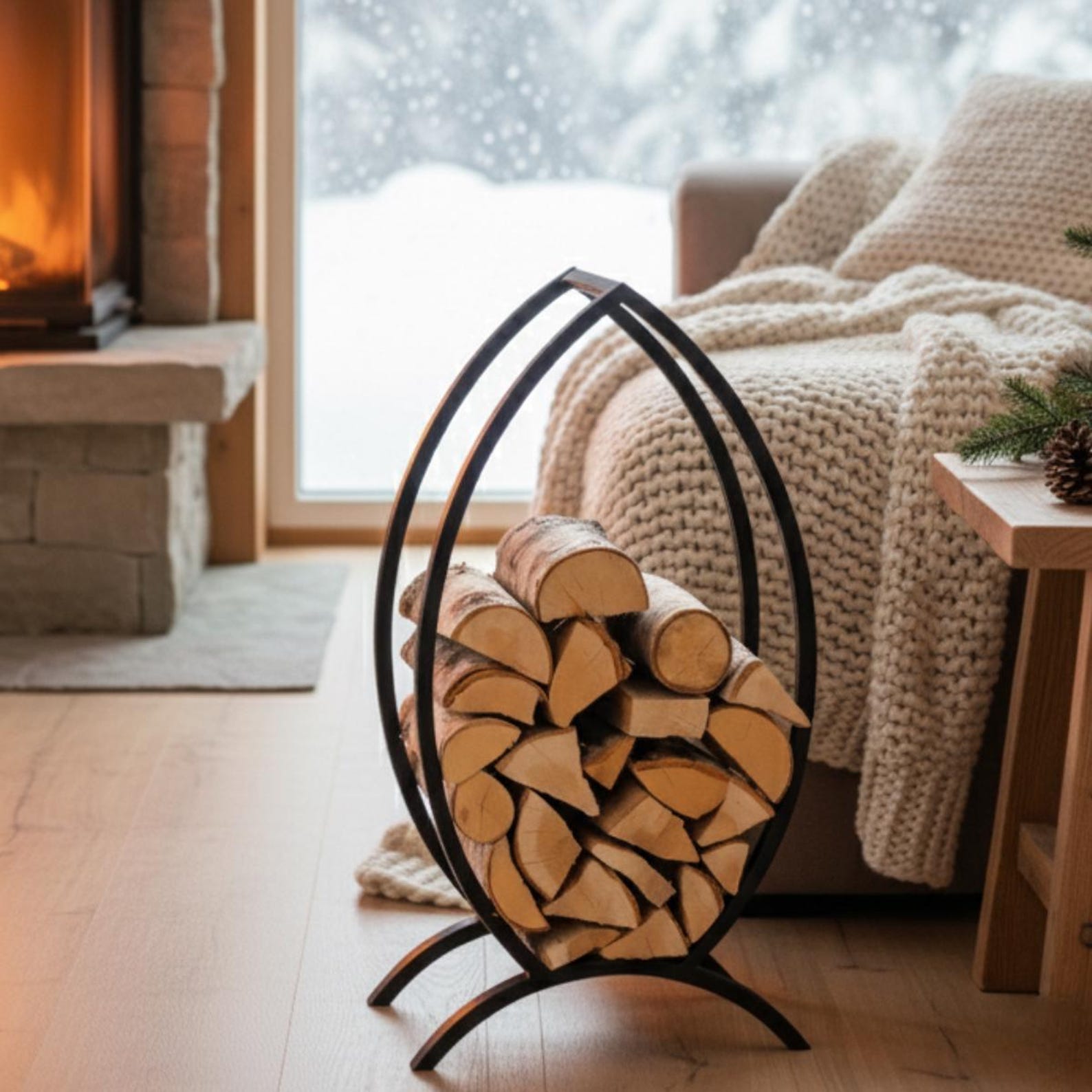 Modern Metal Firewood Rack | Curved Indoor/outdoor Log Holder - Etsy