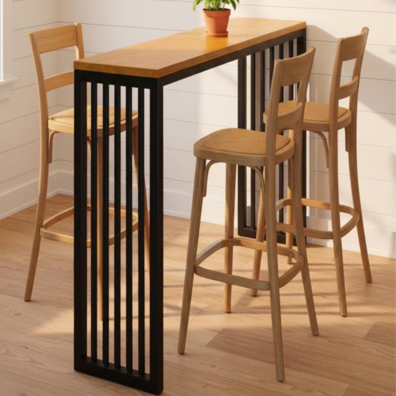 Rustic Narrow Bar Table – Wood Top, Black Steel Frame, Customizable - Etsy