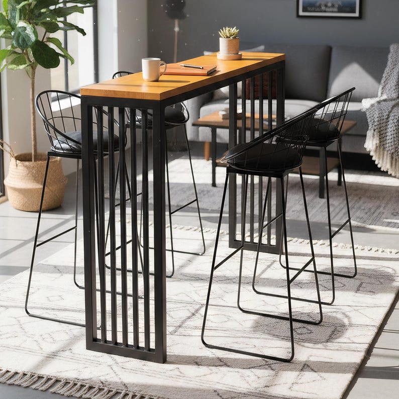 Rustic Narrow Bar Table – Wood Top, Black Steel Frame, Customizable - Etsy