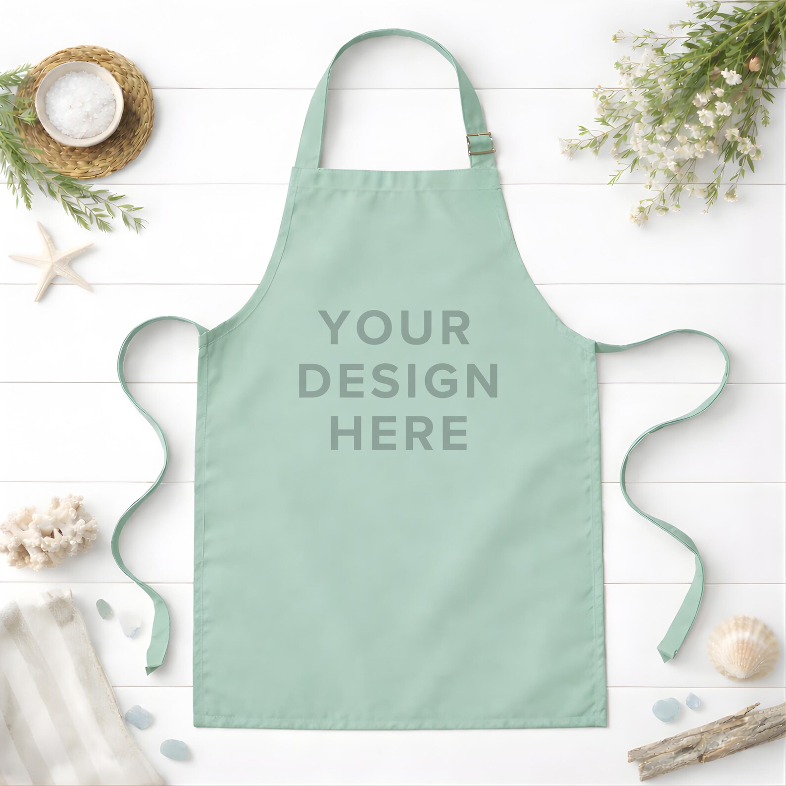 Green Apron Flat Lay Mockup - Coastal Styled Green Apron Mockup ...