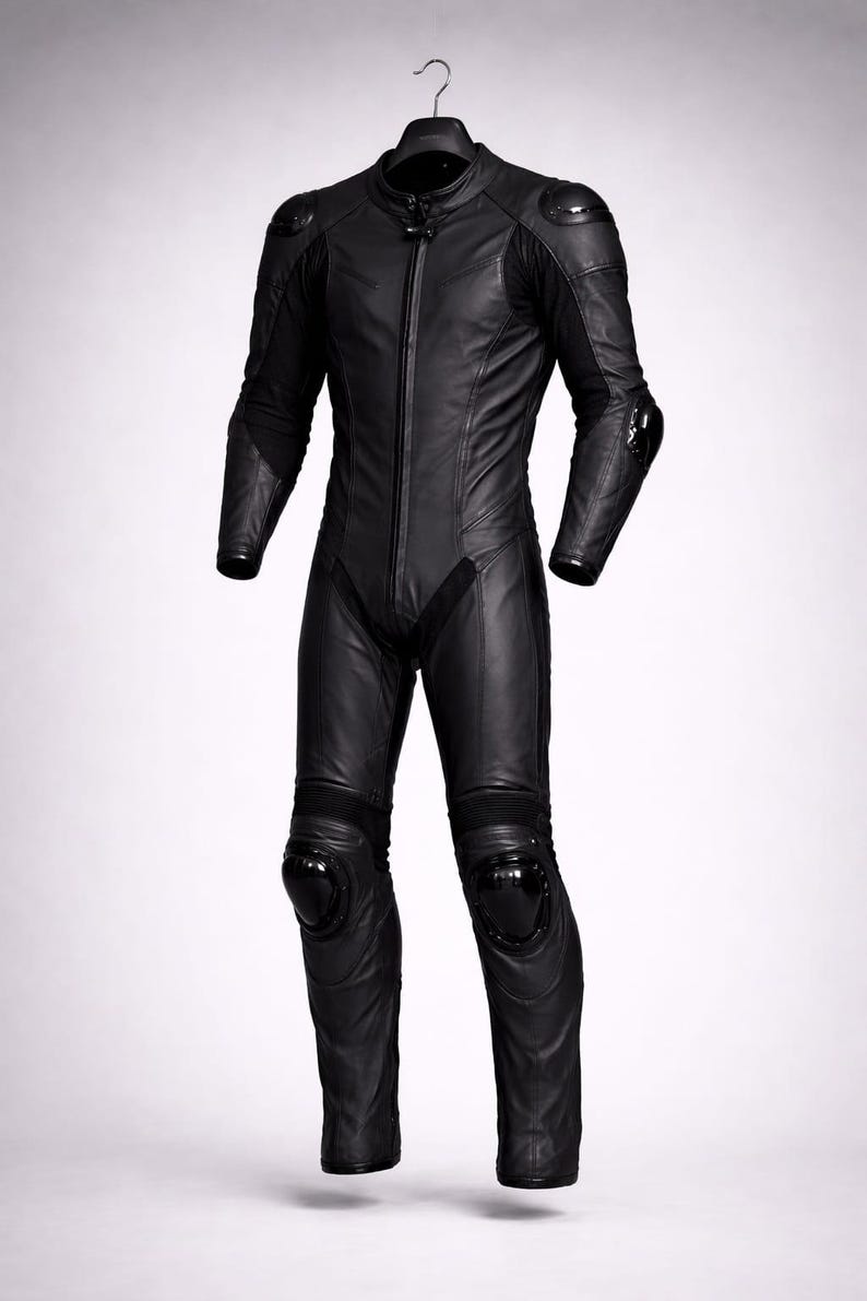 Men's Black Leather Motorcycle Racing Suit | One-piece Biker Gear ...