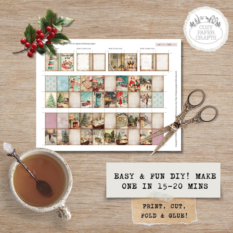 Vintage Christmas Mini Books Printable – DIY Junk Journal Miniature ...
