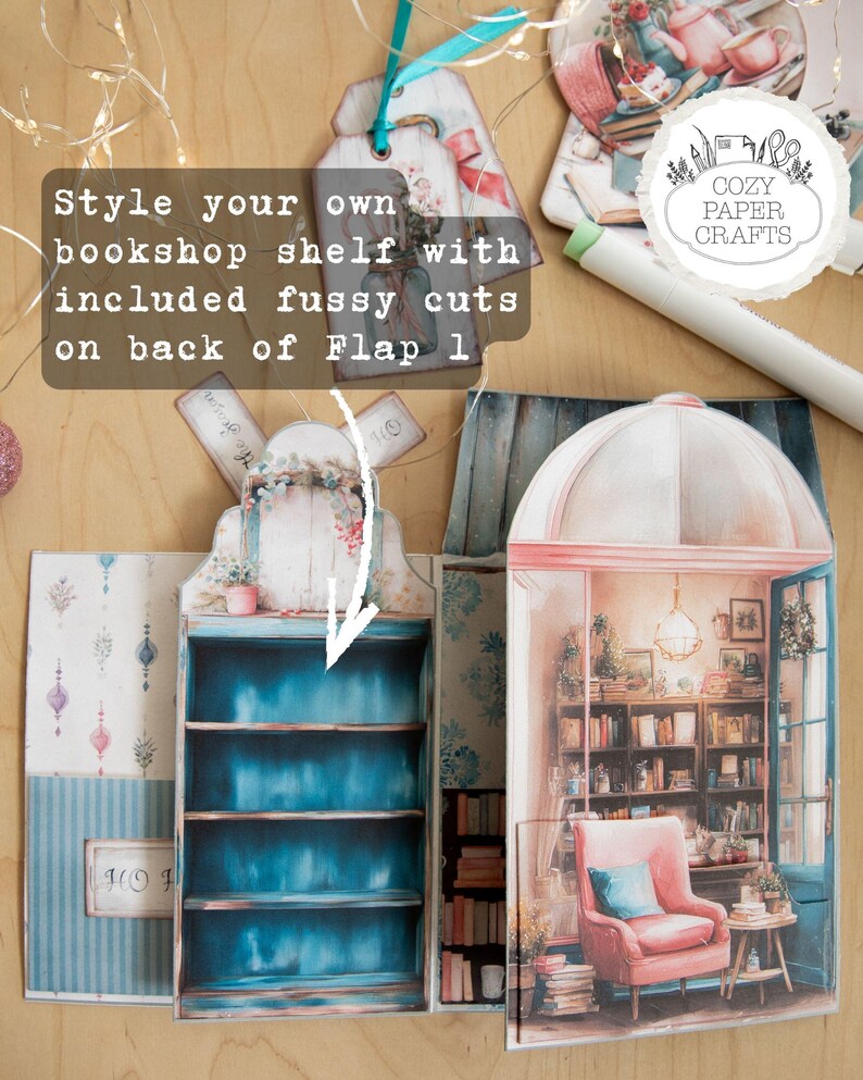 Vintage Bookshop Christmas Junk Journal Folio Kit, Pink & Blue Holiday ...