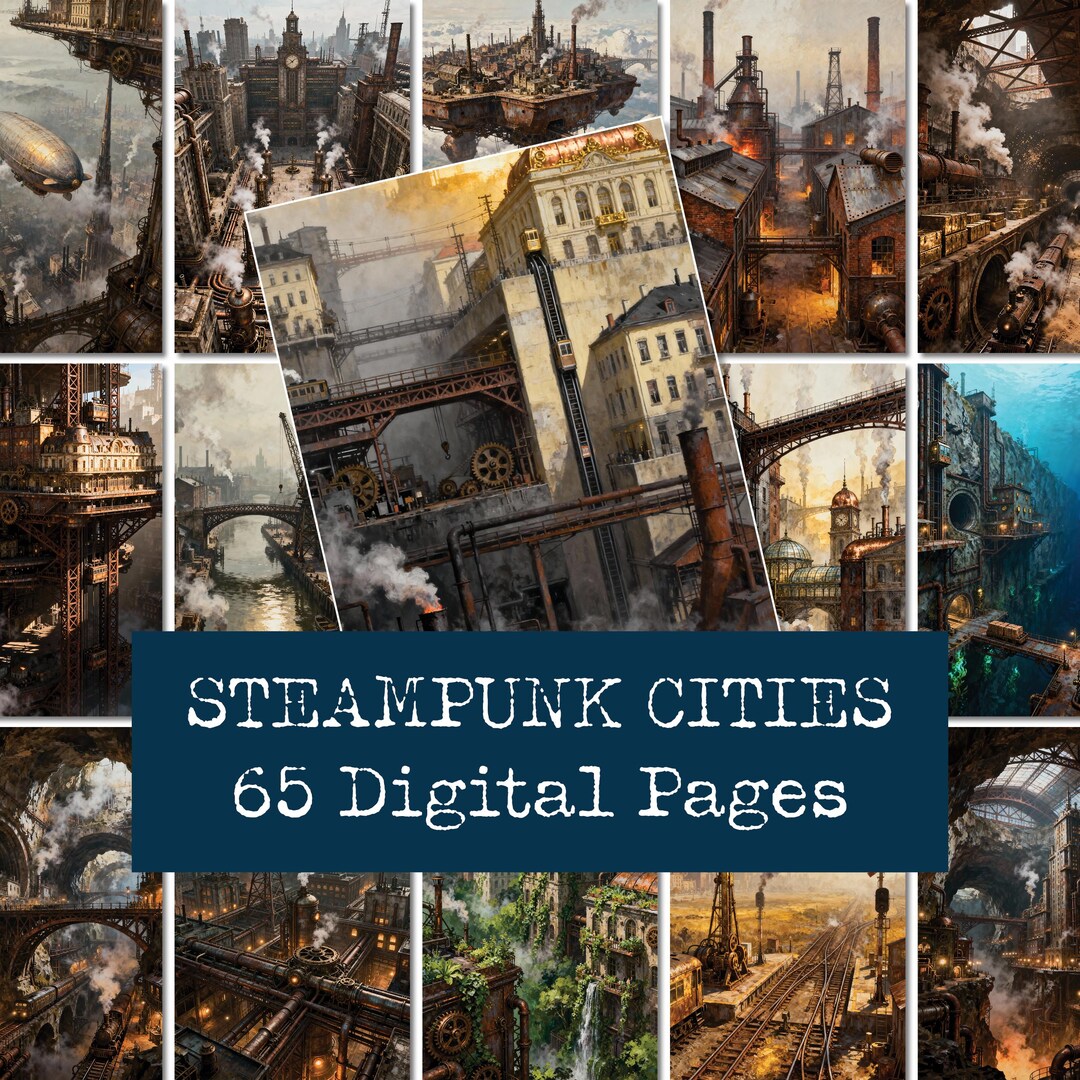 Steampunk Cities Digital Junk Journal Pages, 65 Printable Dystopian ...