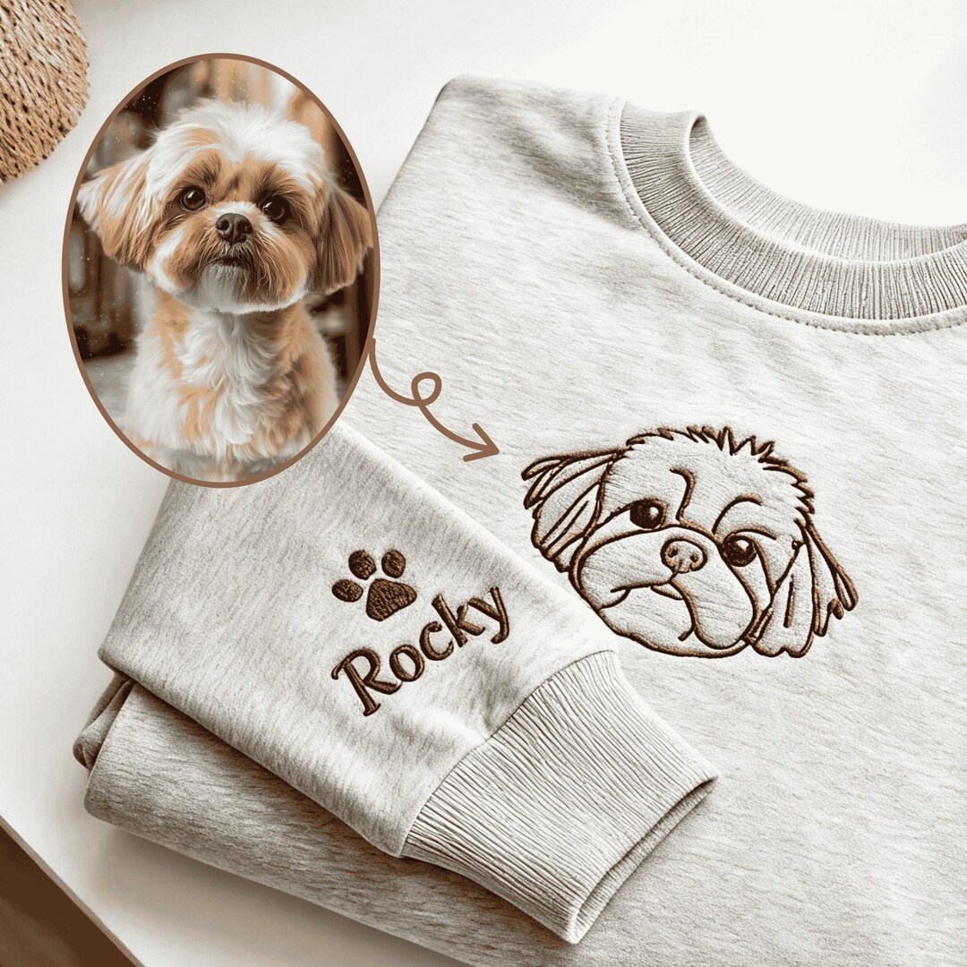 Custom Dog Portrait Sweatshirt With Name Embroidery, Personalized Pet ...