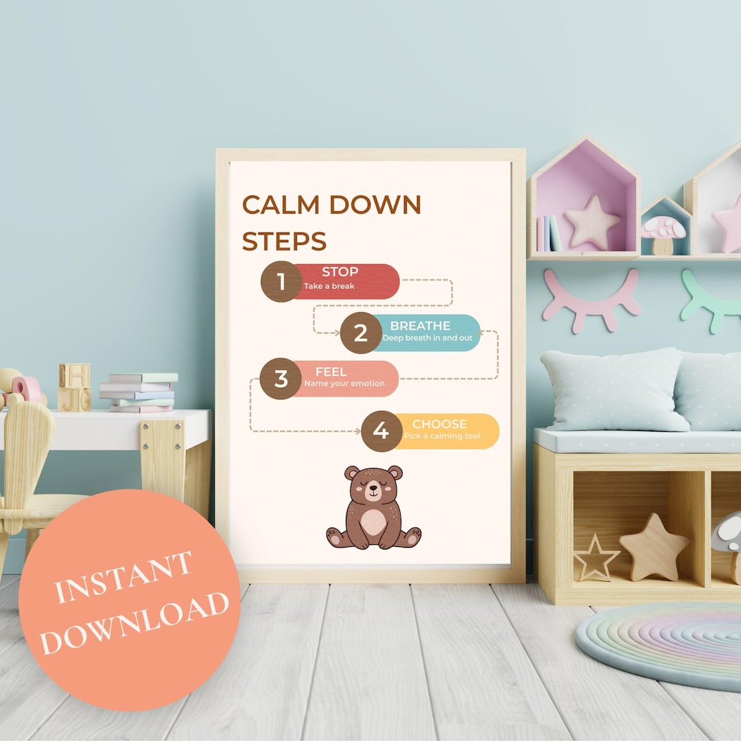 Calm Down Steps Poster: Emotional Regulation Guide for Kids (digital ...
