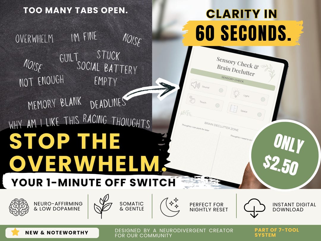ADHD Overstimulation Tool Sensory Audit Somatic Grounding Page Autism ...