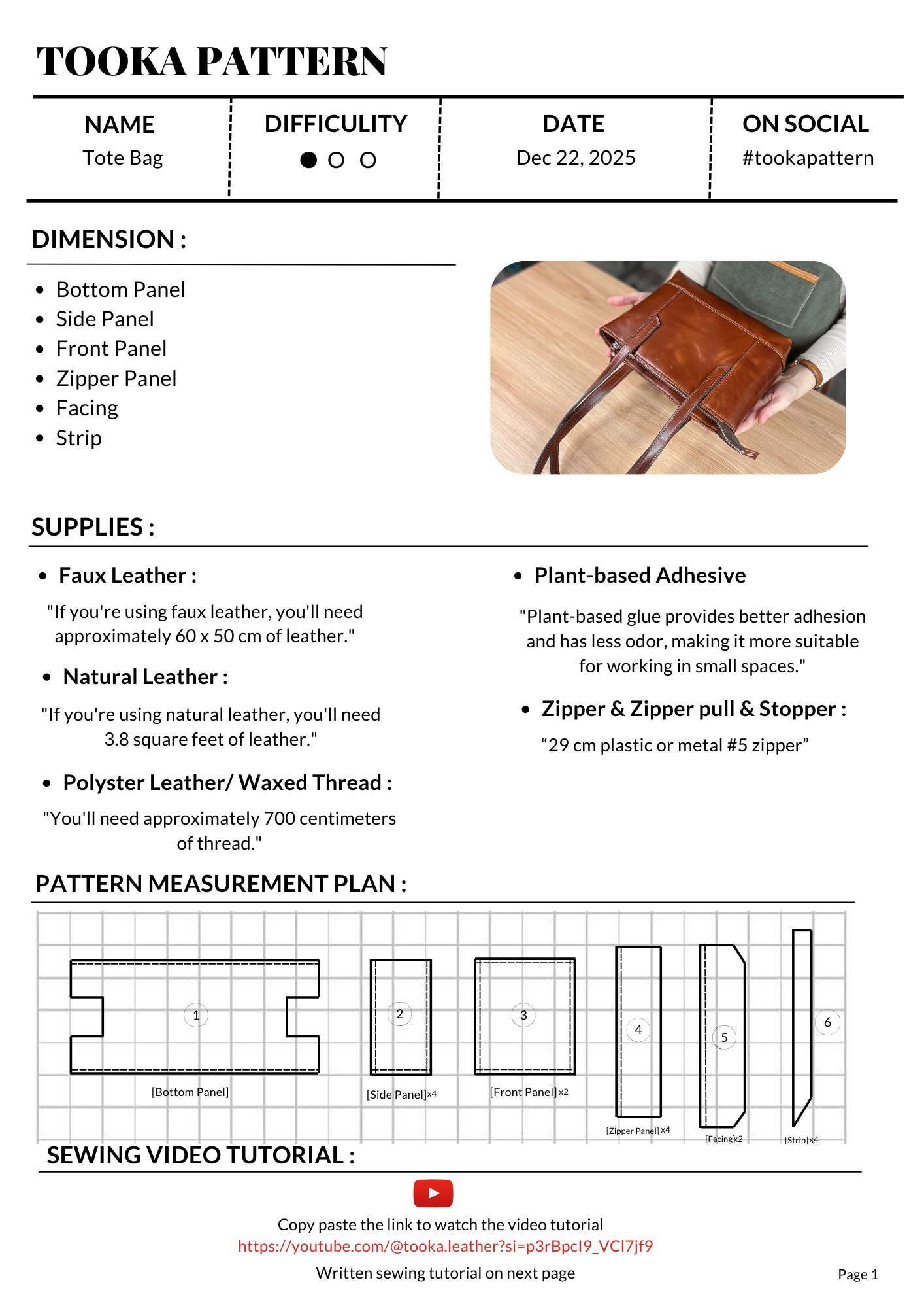 Leather Tote Pattern PDF | Minimalist DIY Carryall | Handmade Bag ...