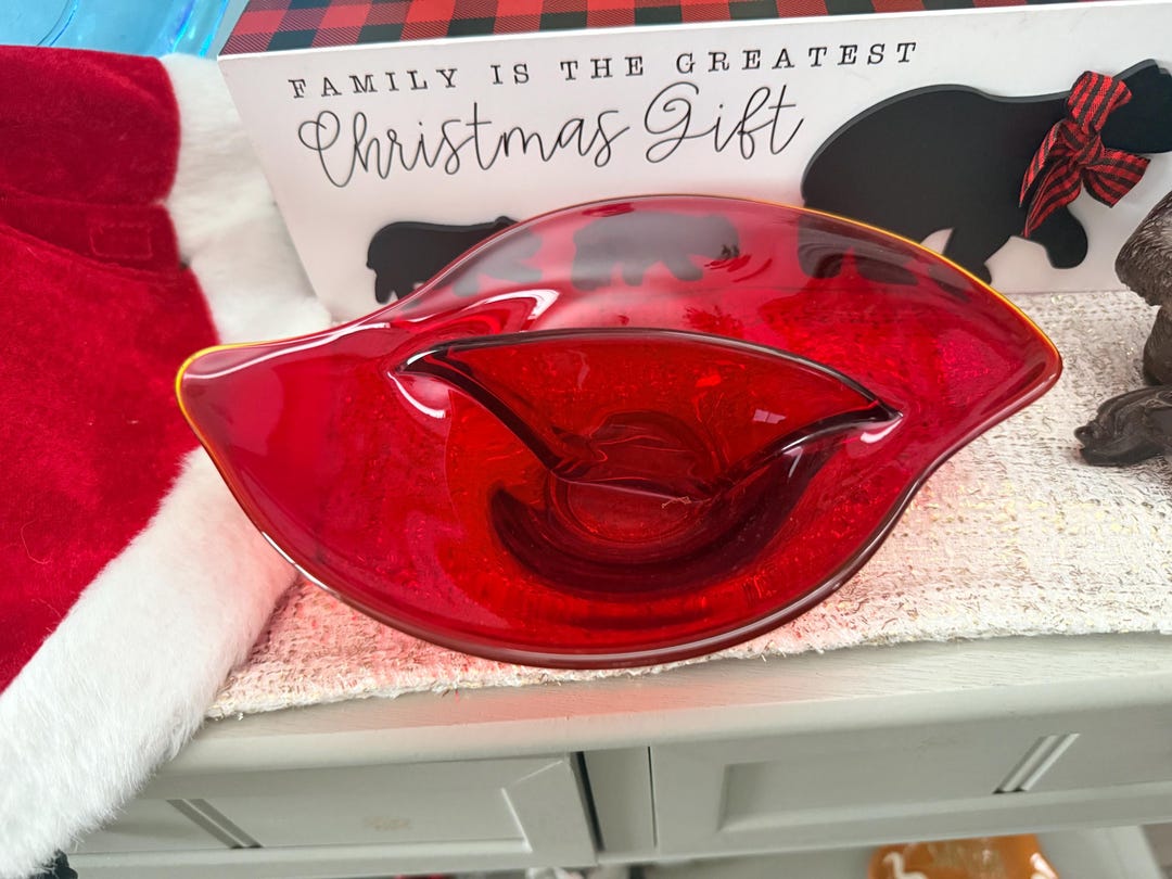 Vintage Viking Glass Divided Red Tray - Etsy