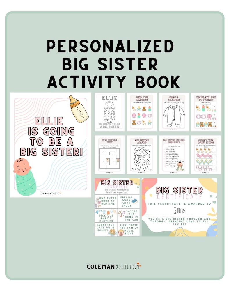 Personalized Big Sister Coloring & Activity Book | New Sibling Gift ...