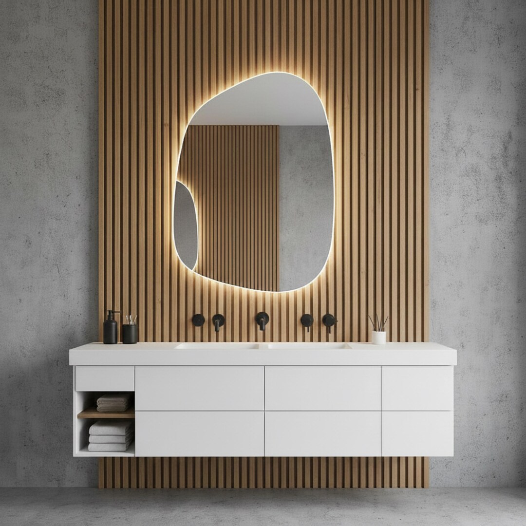 Asymmetrical LED Wall Mirror – Modern Irregular Lighted Mirror for ...