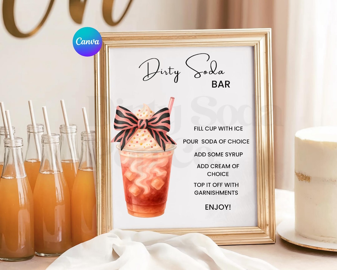 Dirty Soda Bar Sign Menu Printable Soda Watercolor Mobile Soda Shop ...