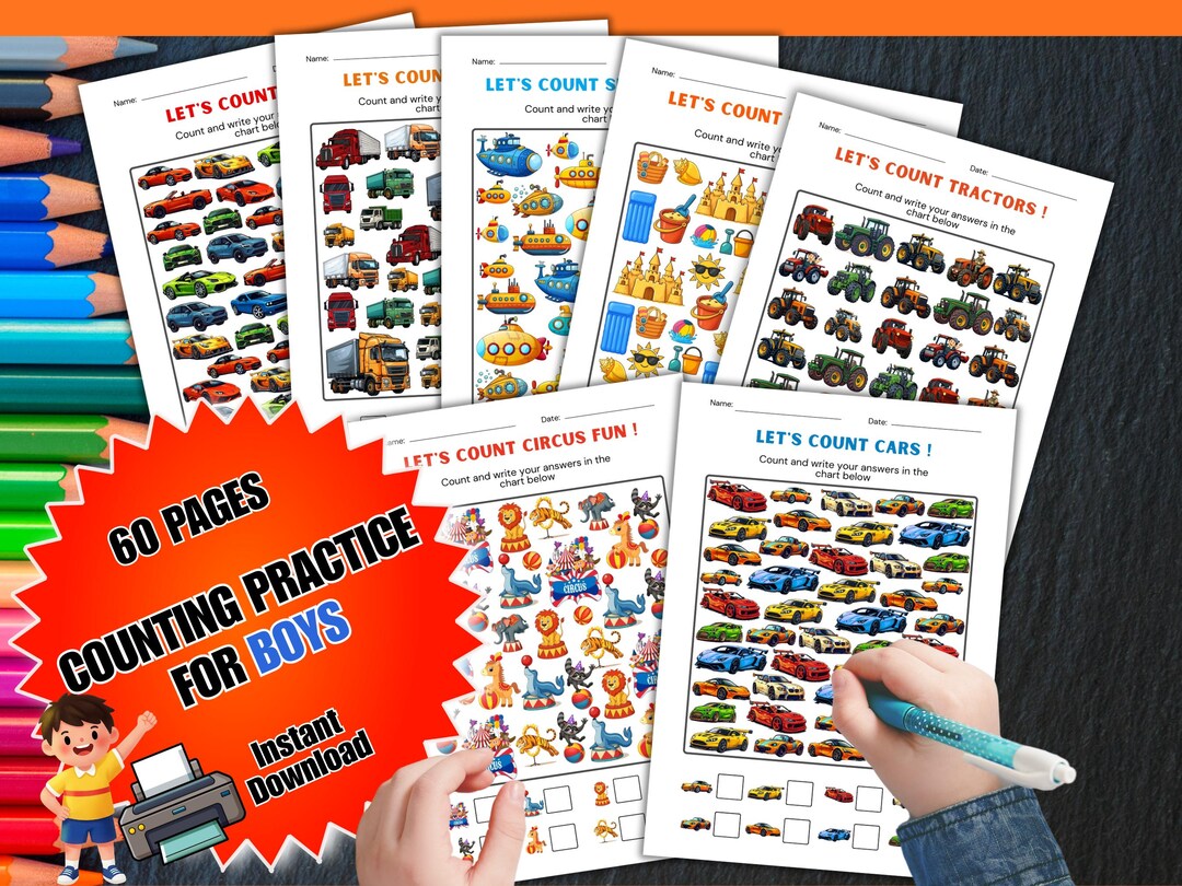 Math Counting Worksheets for Boys | Pre K Boy Printable | I Spy Game ...