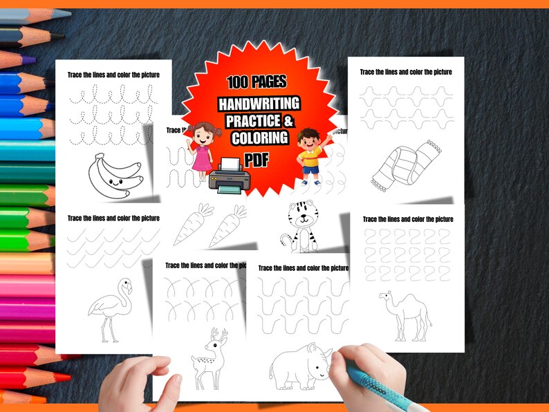 Handwriting Practice Worksheets | Tracing Lines & Color the Pictures ...