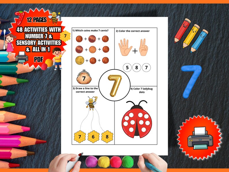 Number 7 Activity Pack for Kids | Homeschooler Number & Math Counting ...