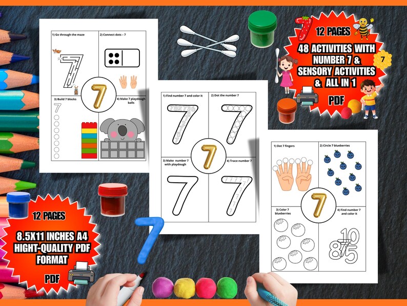 Number 7 Activity Pack for Kids | Homeschooler Number & Math Counting ...