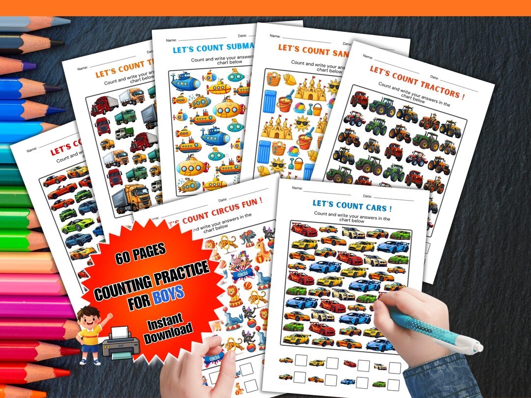 Math Counting Worksheets for Boys | I Spy Game | Homeschooler Resources ...