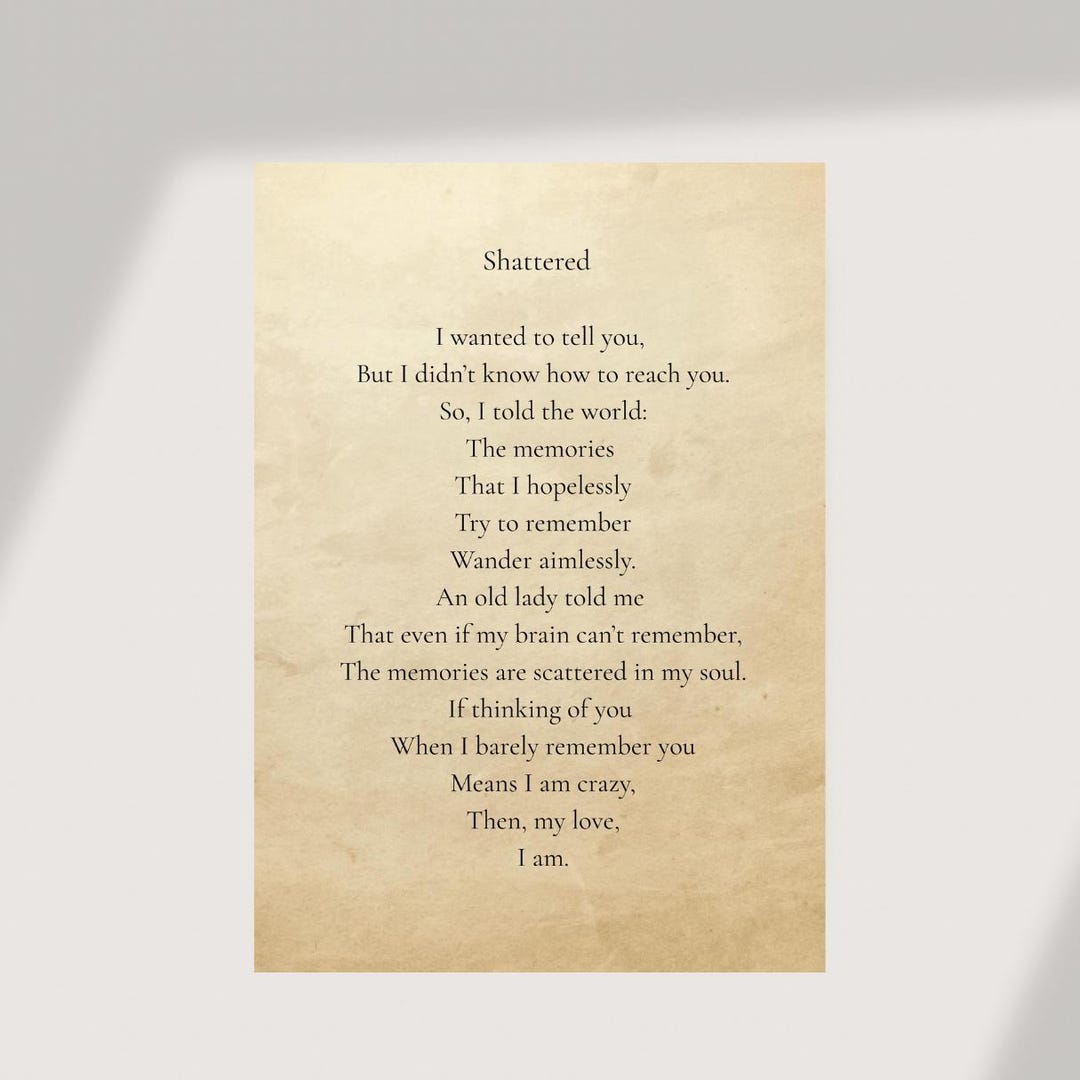 Shattered Original Emotional Poem Print | Printable Vintage Paper Wall ...