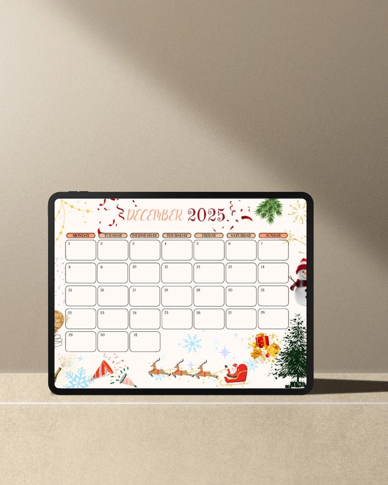 December 2025 Calendar Printable | Christmas Monthly Planner | Holiday ...