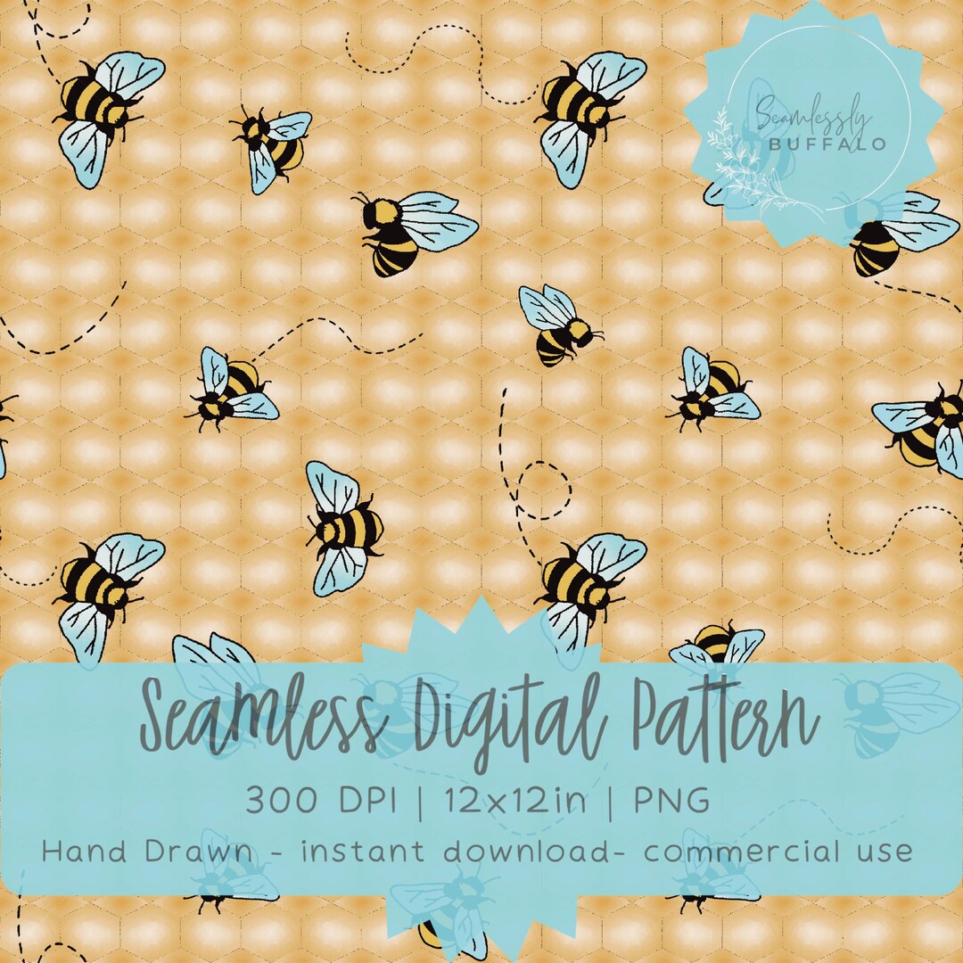 Bumble Bee Seamless Digital Paper, Honeycomb Pattern, Hand Drawn Bee ...
