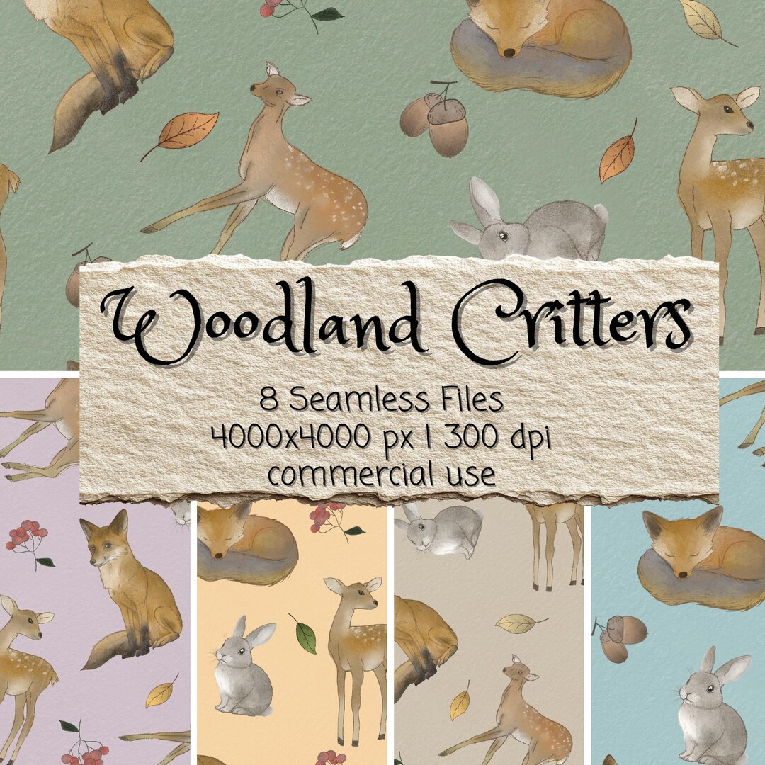 Woodland Animal Digital Paper, Seamless Watercolor Forest Critters ...