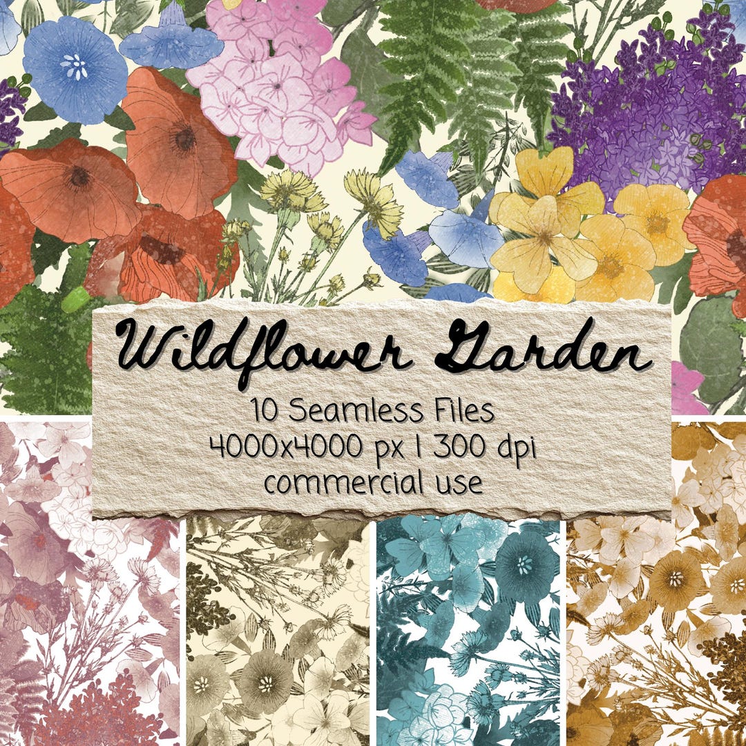Vintage Botanical Digital Paper Pack, 10 Hand Drawn Floral Patterns ...