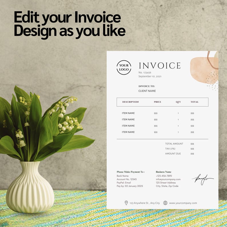 Editable A4 & US Letter Size Invoice Template, Small Business, Order ...