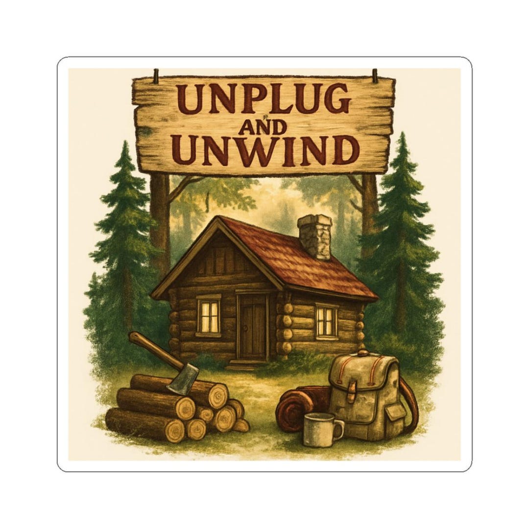 Unplug and Unwind Cabin Sticker | Kiss-cut Outdoor Camping Decal - Etsy