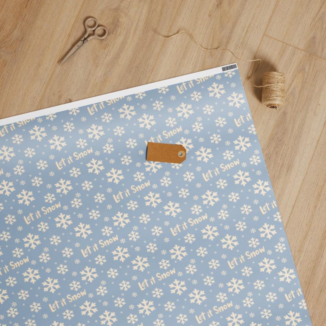 Let It Snow! Roll of Wrapping Paper, Cozy Winter Gift Wrap, Blue and ...