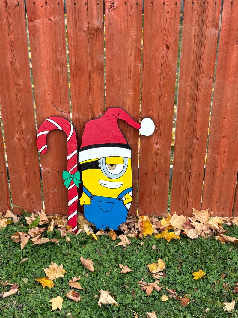 Handcrafted Minion Wooden Christmas Cutout – Funny Holiday Yard Art ...