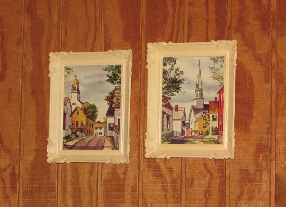 2 Vintage Street Scene Lithographs, Pair Ornate Plastic Framed Wall ...