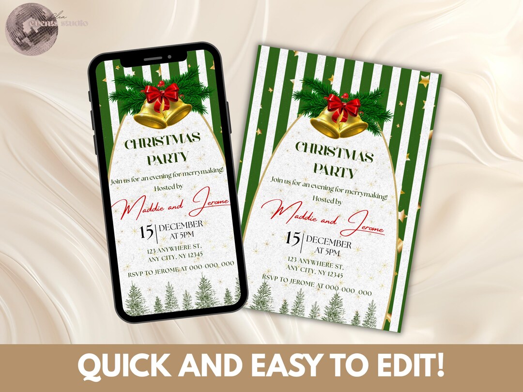 Editable Christmas Party Invitation, Holiday Gathering (digital ...