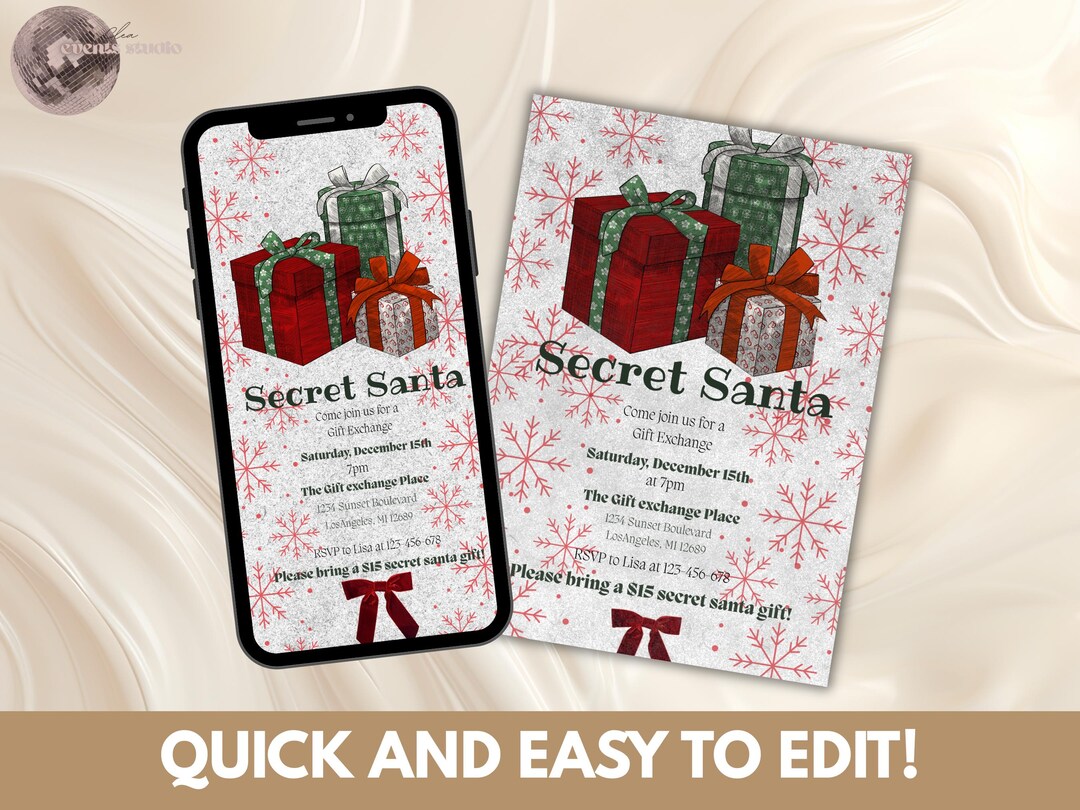 Secret Santa Invite, Gift Exchange, Christmas Party Invitation, Work ...