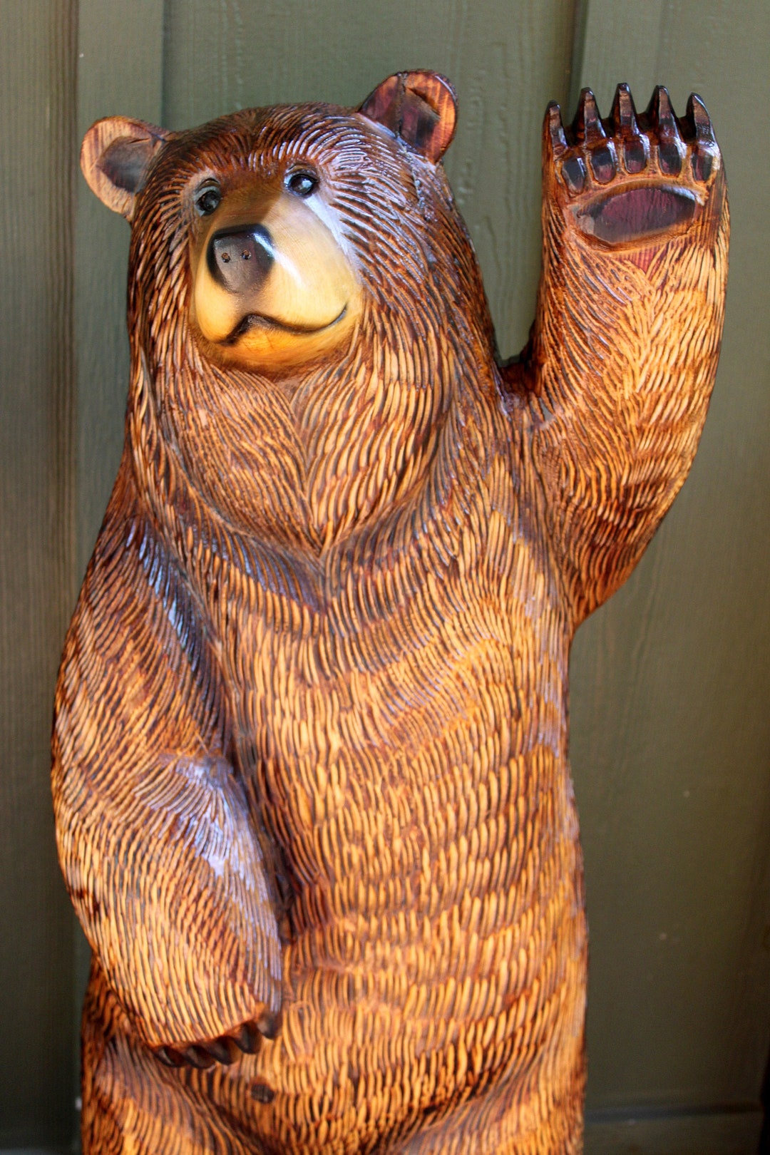 4-ft Waving Brown Bear, Wood Sculpture, Chainsaw Carving - Etsy