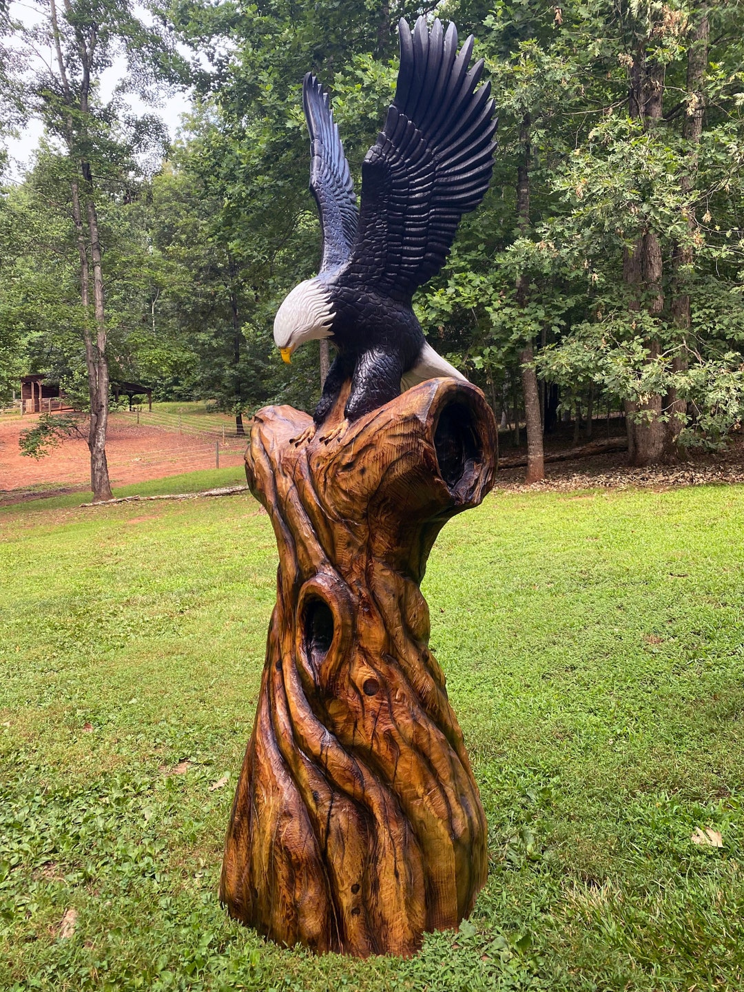 7-ft Bald Eagle Landing on Tree, Wood Sculpture, Chainsaw Carving - Etsy