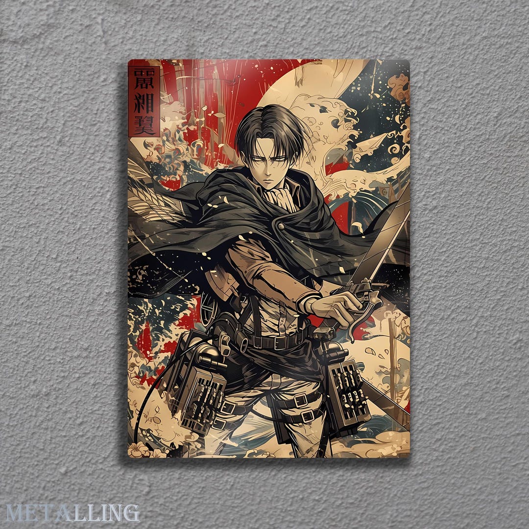 Levi Ackerman Ukiyo-e Metal Poster, Attack on Titan Japanese Style Wall ...