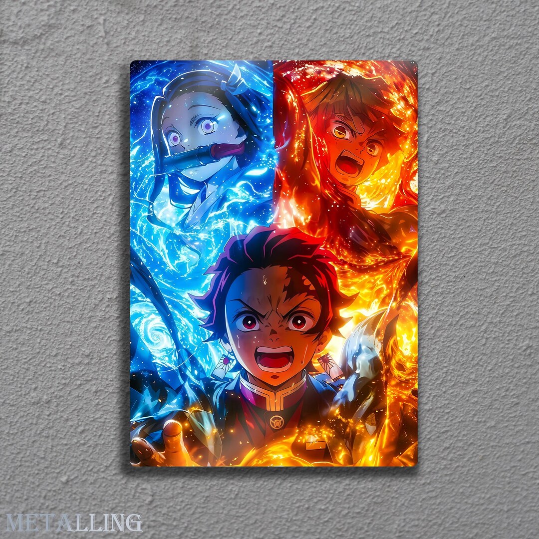 Demon Slayer Metal Wall Art, Tanjiro and Nezuko Poster, Fire and Ice ...