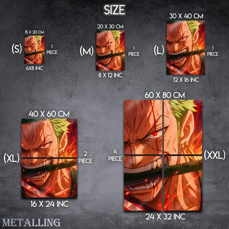 Roronoa Zoro Rage Mode Metal Poster, One Piece King of Hell Art, Anime ...