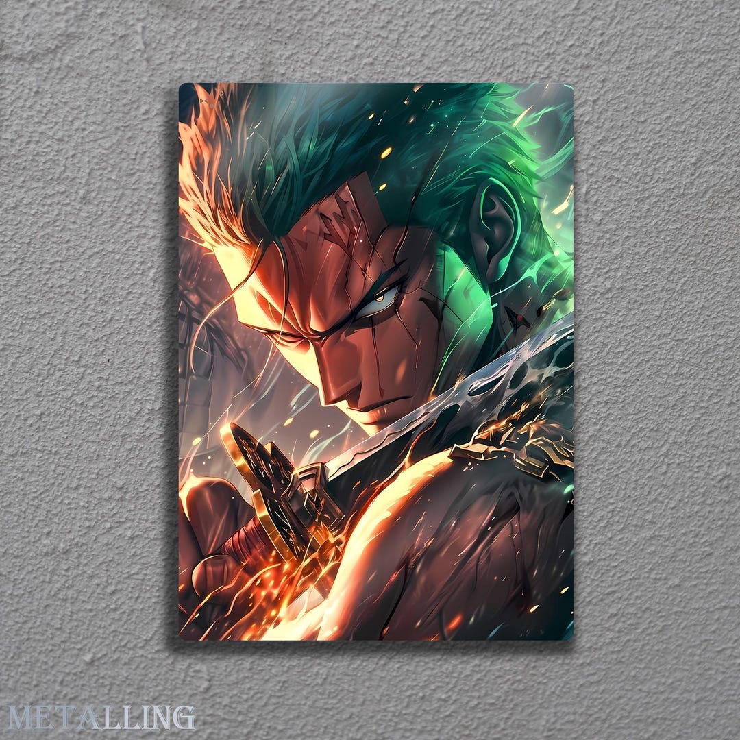 Roronoa Zoro Glowing Aura Metal Poster, One Piece Anime Wall Art, Anime ...