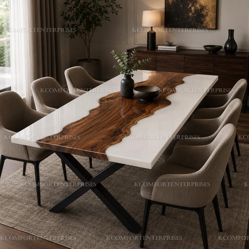Live Edge Resin Dining Table | White Epoxy River Wood Slab Furniture - Etsy