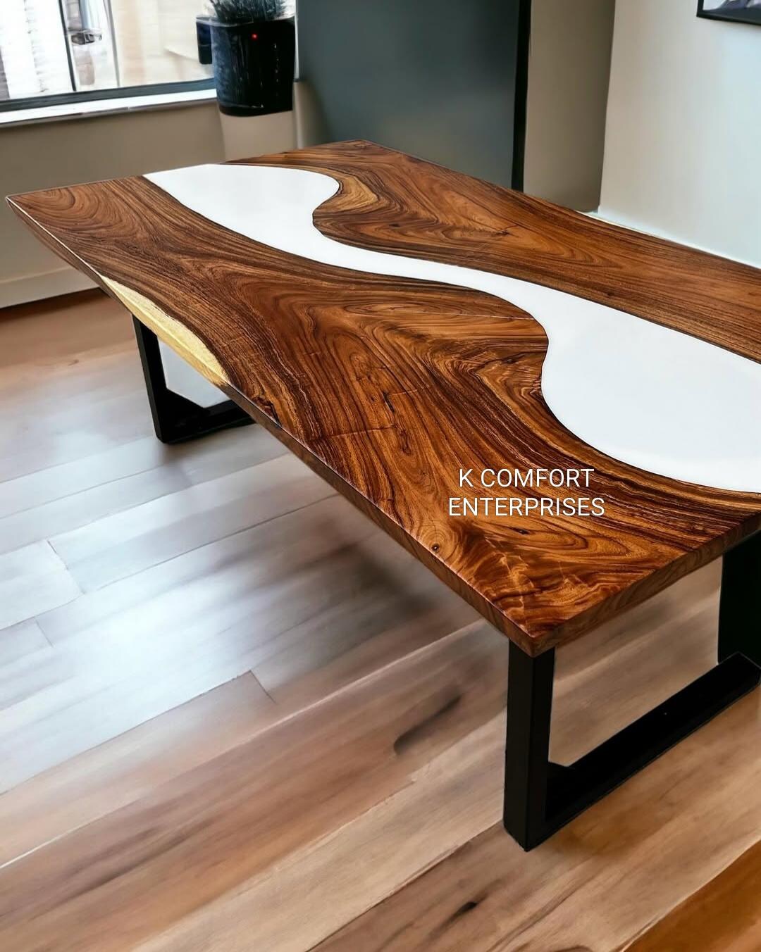 White Epoxy Table / Natural Wood Dining Table / Live Edge Wood & Resin ...