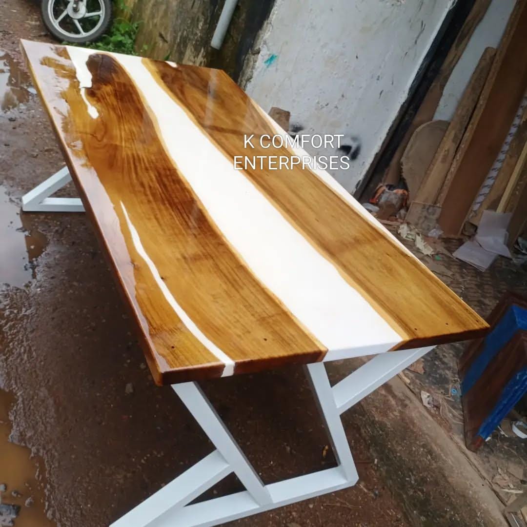 White Epoxy Table / Natural Wood Dining Table / Live Edge Wood & Resin ...