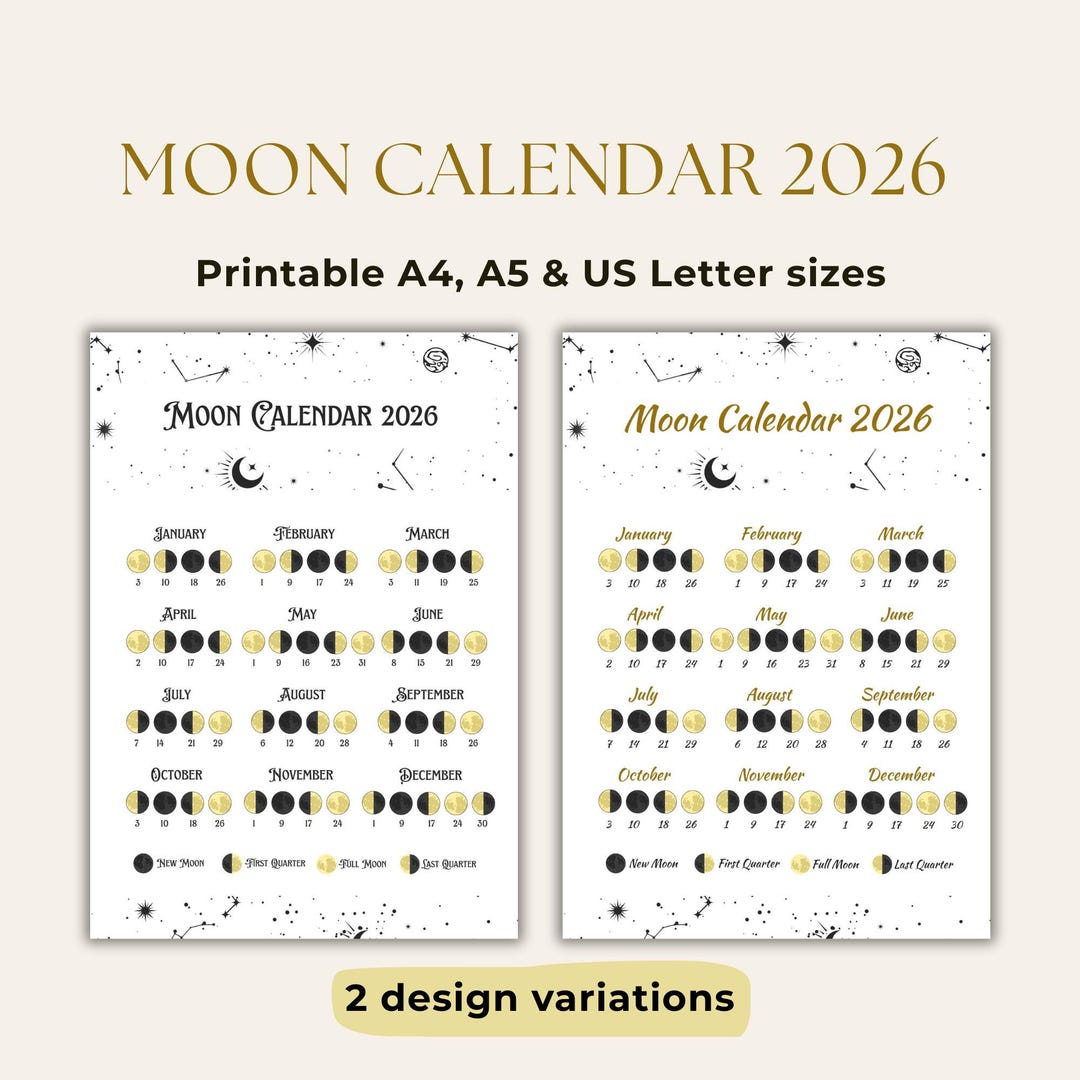 2026 Moon Phases Calendar Printable | Lunar Astrology (digital Download ...
