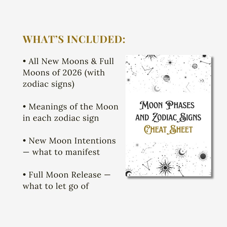 Moon Phases & Zodiac Signs Cheat Sheet - Etsy