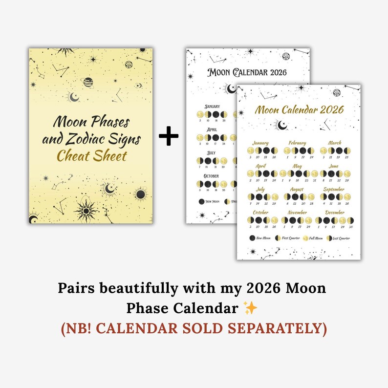 2026 Moon Phase & Zodiac Cheat Sheet | Printable Lunar Calendar ...