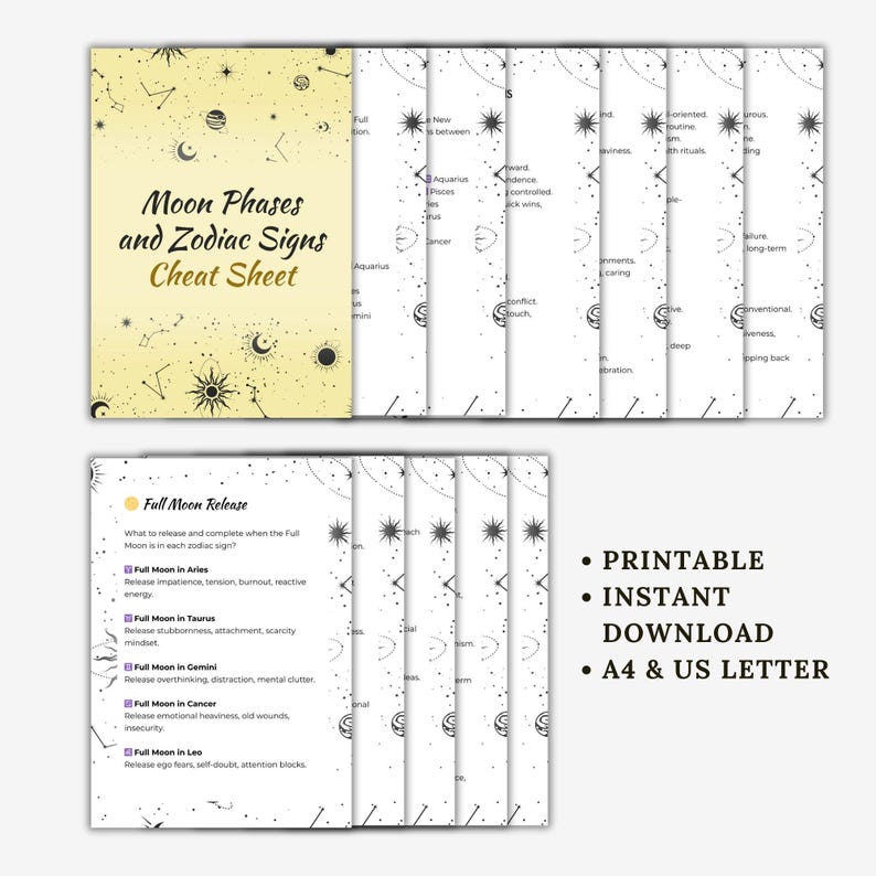 2026 Moon Phase & Zodiac Cheat Sheet | Printable Lunar Calendar ...