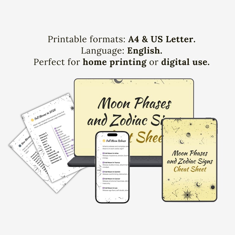 2026 Moon Phase & Zodiac Cheat Sheet | Printable Lunar Calendar ...