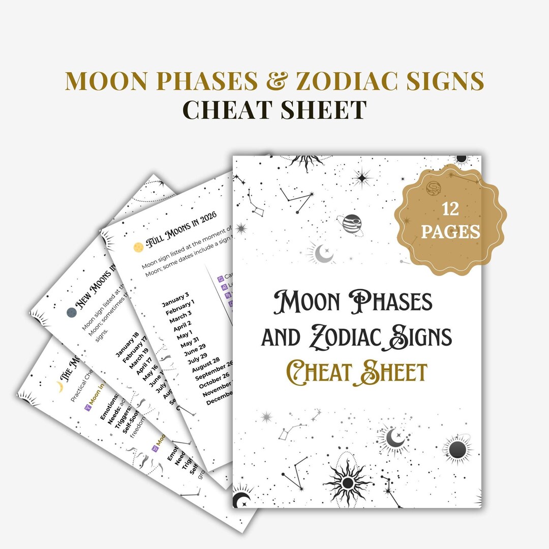 Moon Phases & Zodiac Signs Cheat Sheet - Etsy